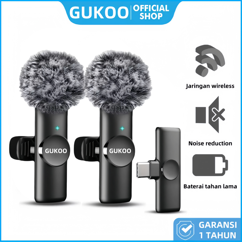 Jual GUKOO PROMO! Mic Lavalier 2-in-1 Double/Single Mic** - Bluetooth ANC, Baterai 10 Jam - Type ...