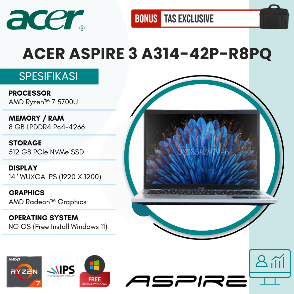 Jual Acer Aspire 3 A314-42P-R8PQ - AMD Ryzen 7 5700U / 8 GB DDR4 / 512 ...