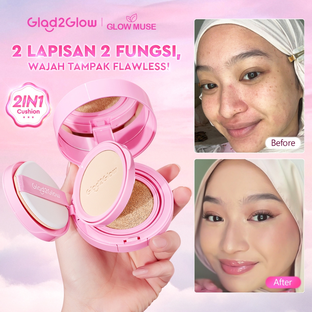 Jual [100% ORI]Glad2Glow 2in1 Perfect Pair Cushion Powder Foundation ...