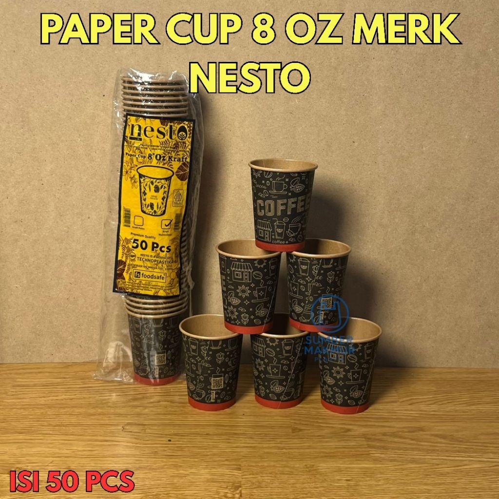 Jual Paper Cup Kraft Merk NESTO 8 oz / Gelas Kertas / Tutup Gelas Kopi ...