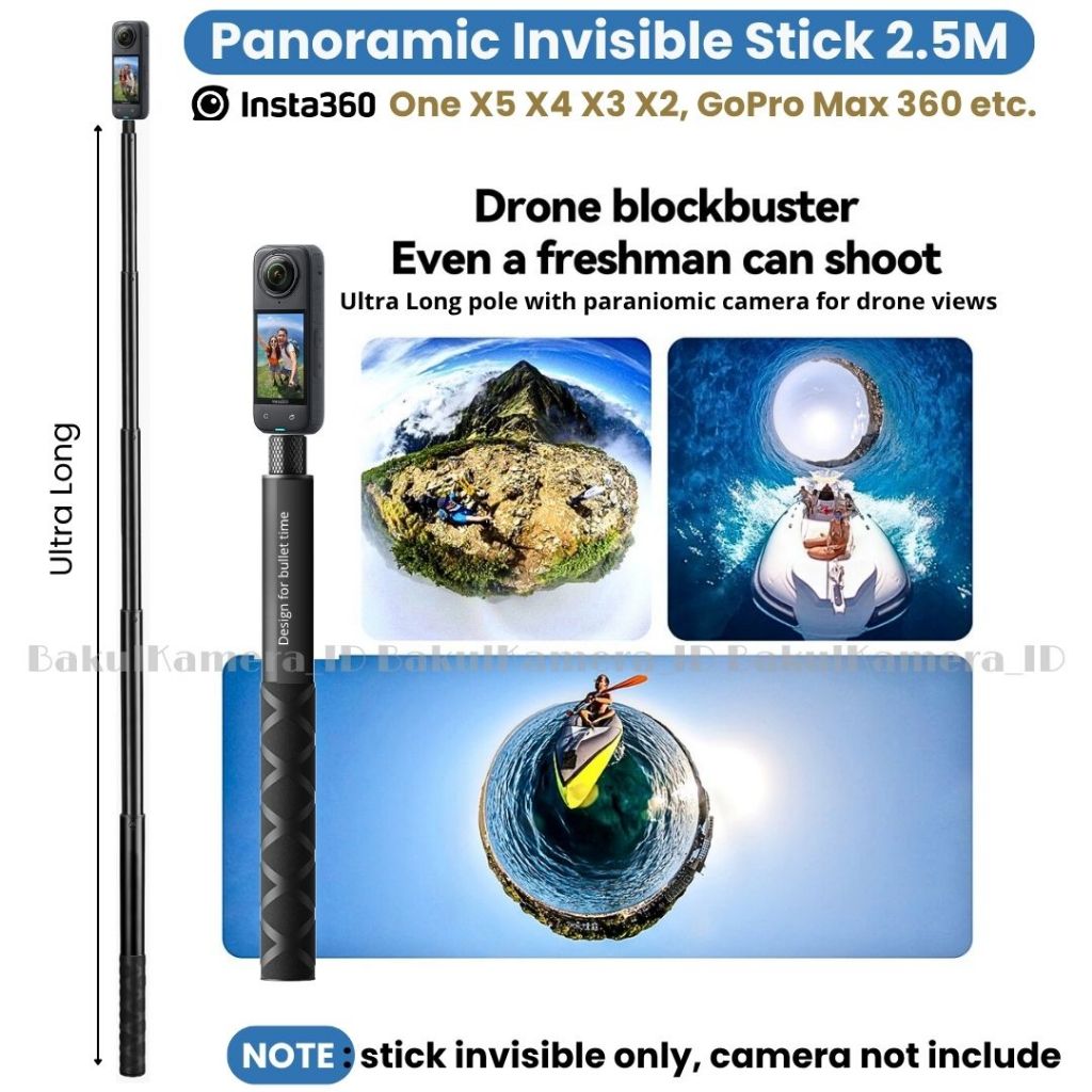 Jual Tongsis Selfie Stick Ultra Long Invisible 2.5M for Insta360, GoPro ...