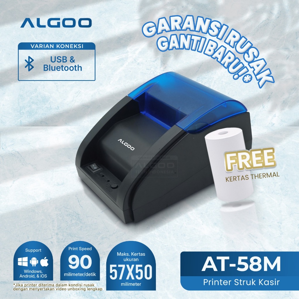 Jual ALGOO AT-58M Printer Thermal Bluetooth Nota PPOB Android | Shopee ...