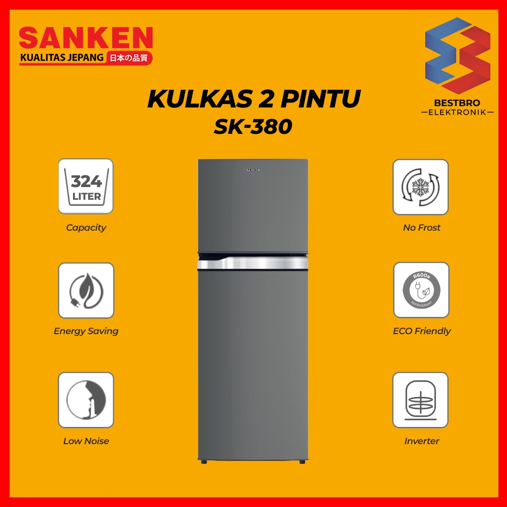 Jual Sanken Kulkas 2 Pintu SK-380 Inverter Grey Refrigerator Dua Pintu ...