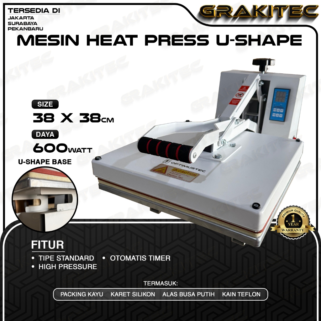 Jual Mesin Press Sablon Kaos 38x38 UP + U-Shape 900W & 600W Heat Press ...