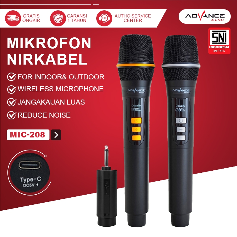 Jual Advance microphone wireless MIC-208 mic wireless karaoke mic tanpa ...