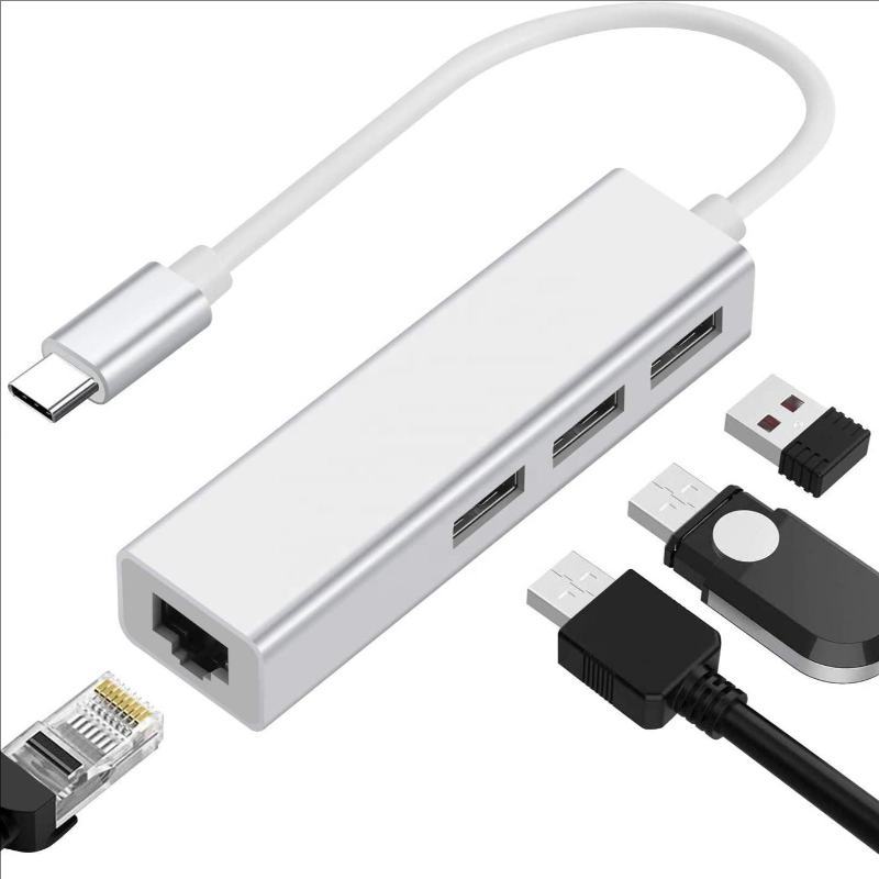 Jual Adapter USB Type C to LAN RJ45 + USB Hub 3 Ports / Converter Type ...