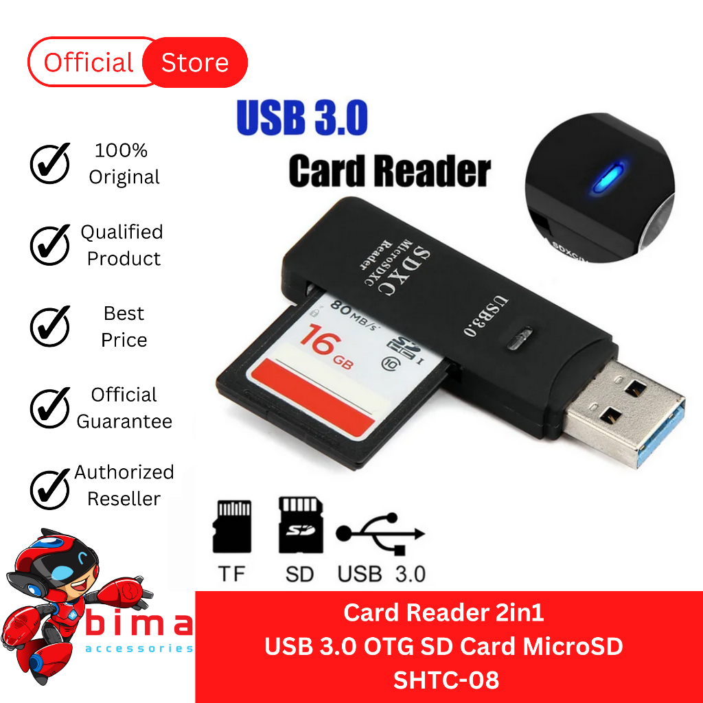 Jual OTG Card Reader 2 In1 HUB USB 3.0 TF MicroSD SD Card Super Speed ...