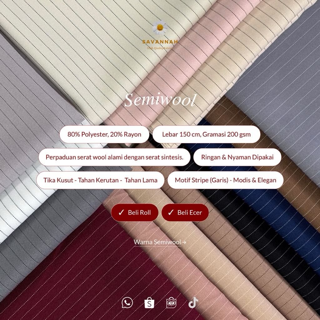 Jual SEMIWOOL bahan celana polyester kain semiwool premium tidak kaku ...