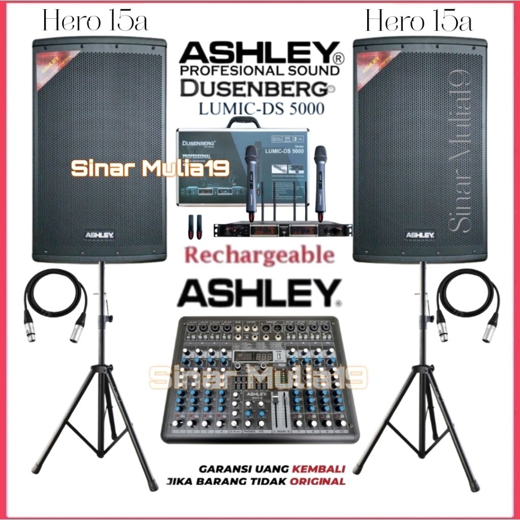 Jual Paket Sound System Speaker Aktif 15 Inch Ashley Hero 15A Mixer Ashley SMR-8 Mic Wireless ...