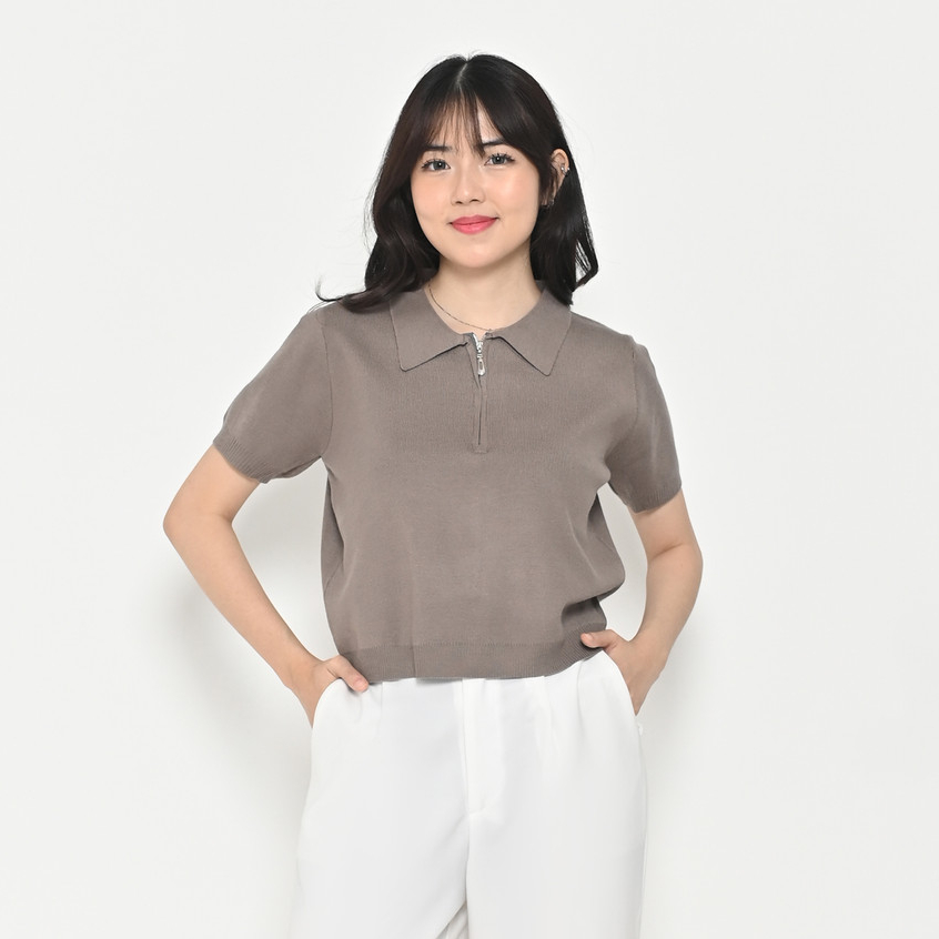 Jual QUEENTIN Blouse Rajut Wanita Half-Zip 121 Viscose Polyester Knit ...