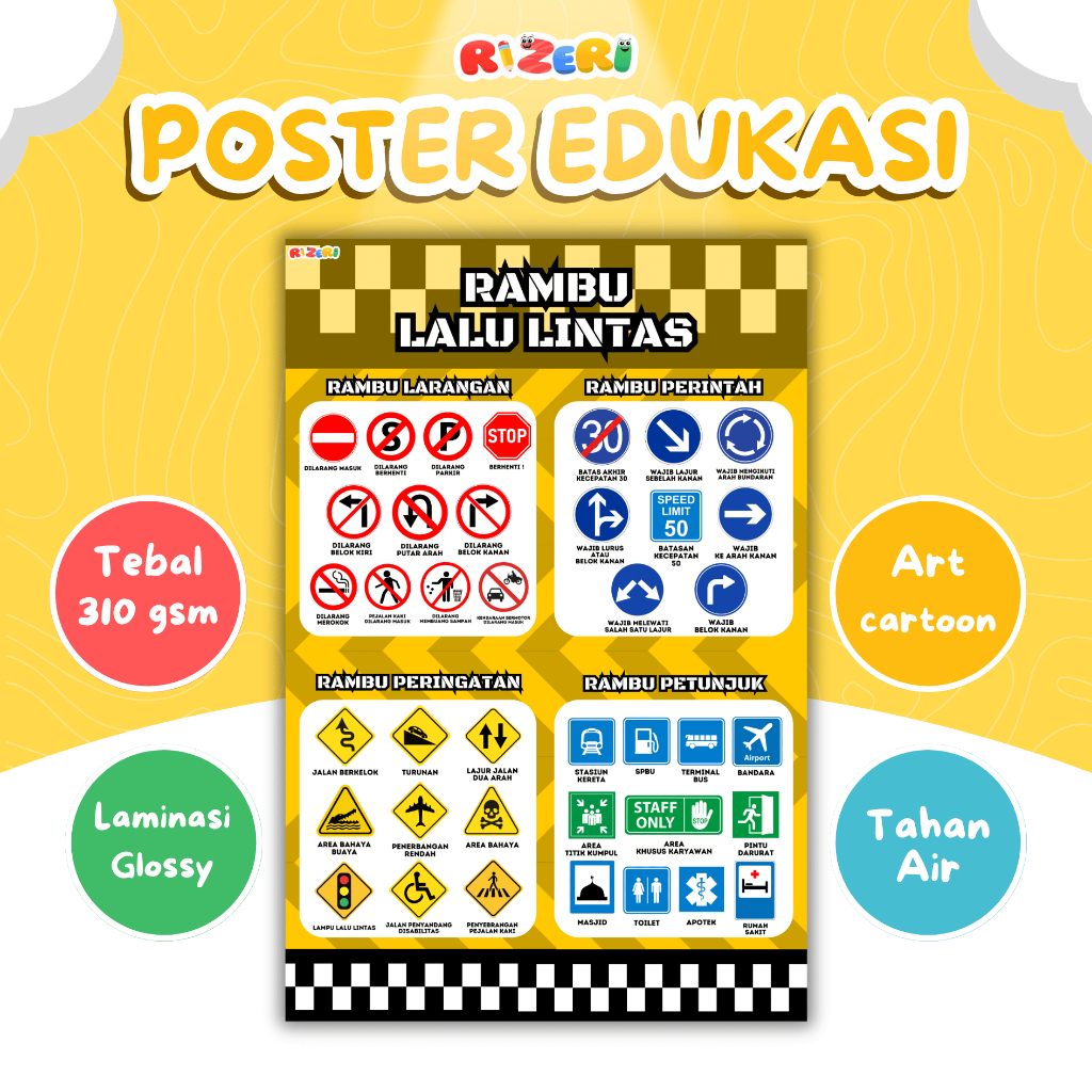 Jual Poster Edukasi Rambu Lalu Lintas Pendidikan Anak Wipe and Clean ...