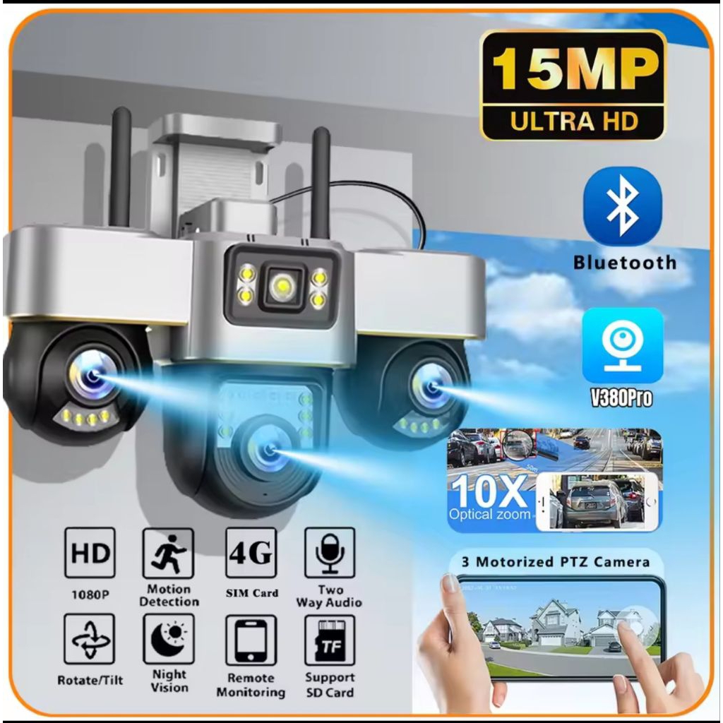 Jual New Tiga Lensa PTZ 4G/Wifi Dual Lensa V380 HD 8 MP FULL HD Outdoor ...