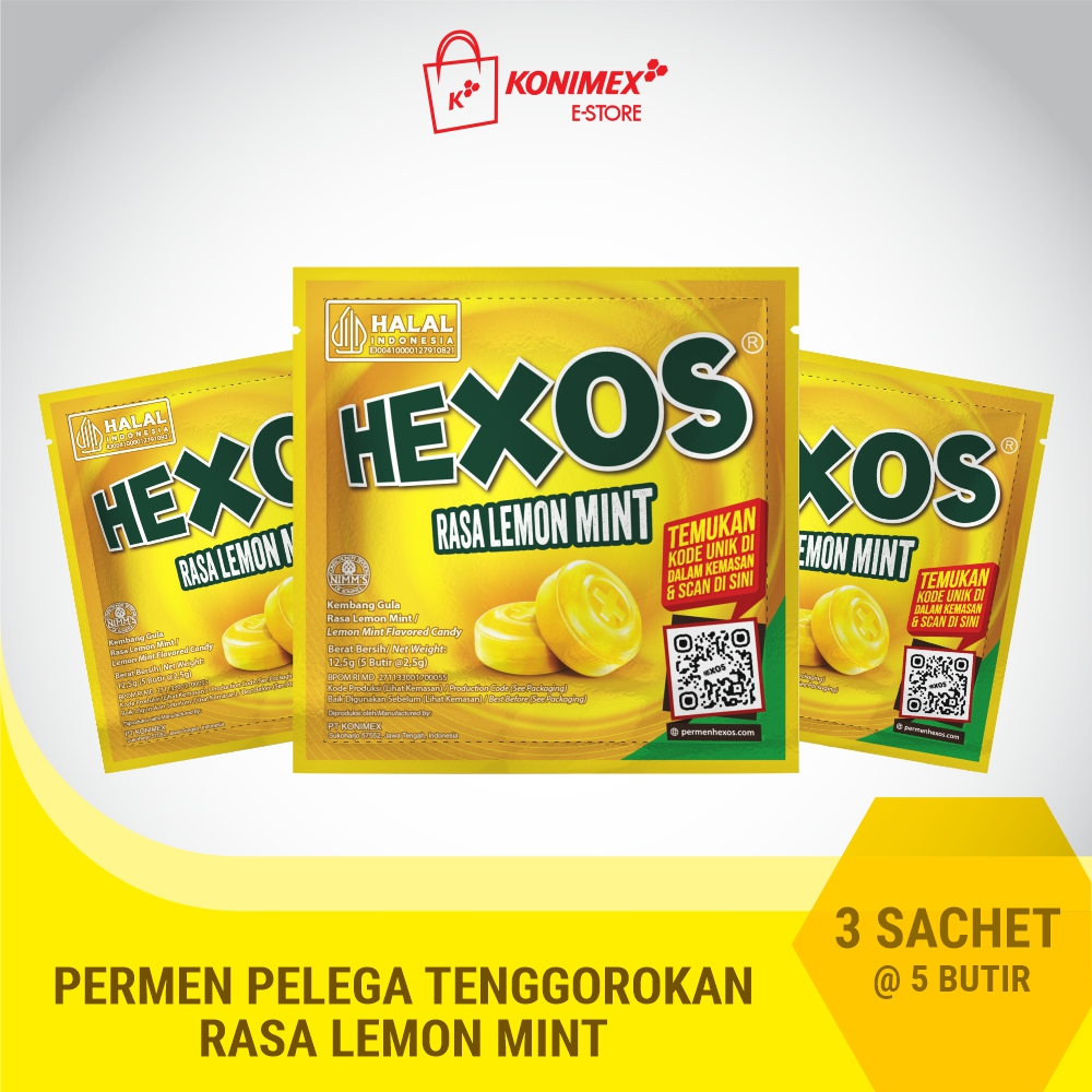 Jual Hexos Lemon Mint - 3 sachet Permen Mint pelega tenggorokan ...