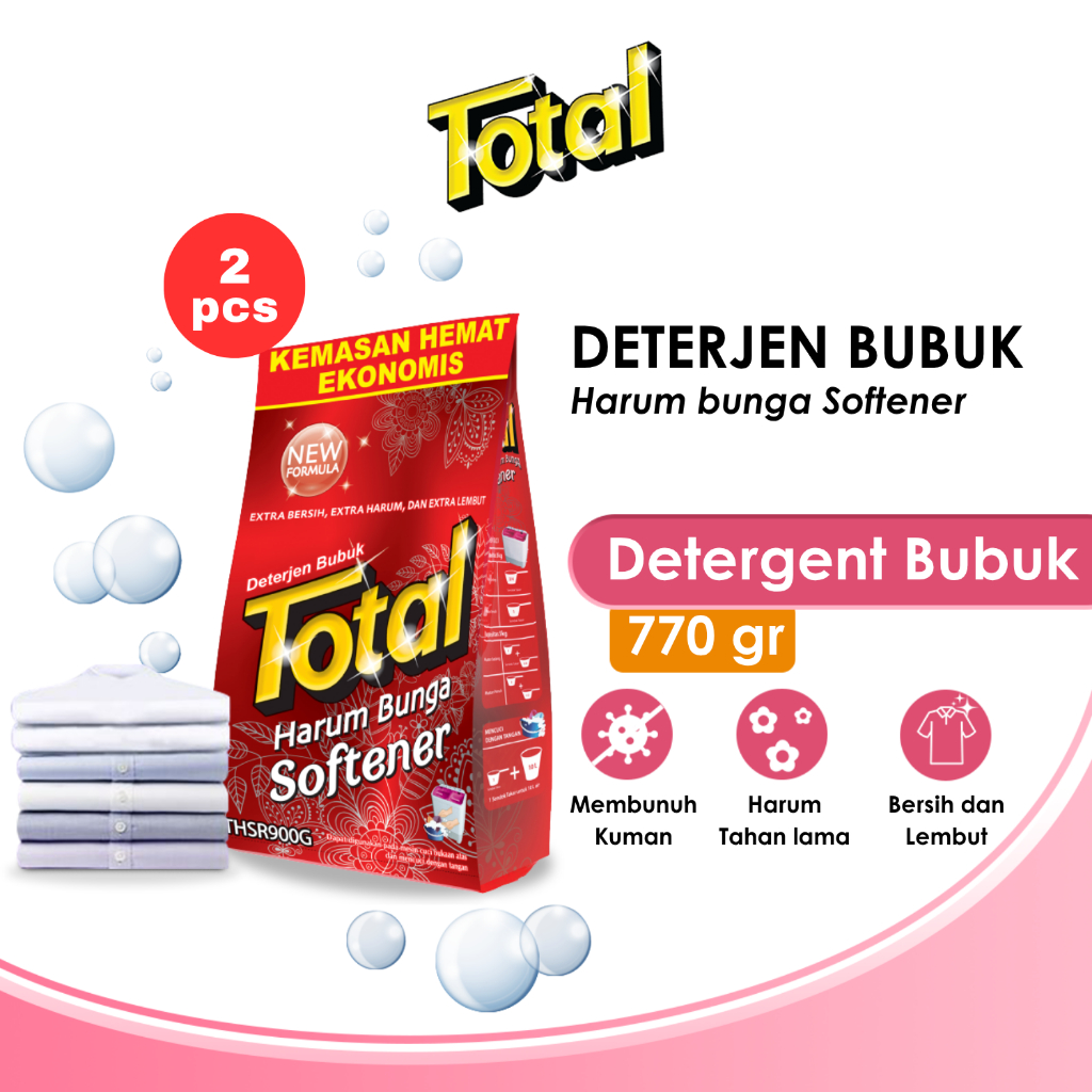 Jual [TWINPACK] Sabun Detergent Bubuk Total Harum Bunga Softener 770gr ...