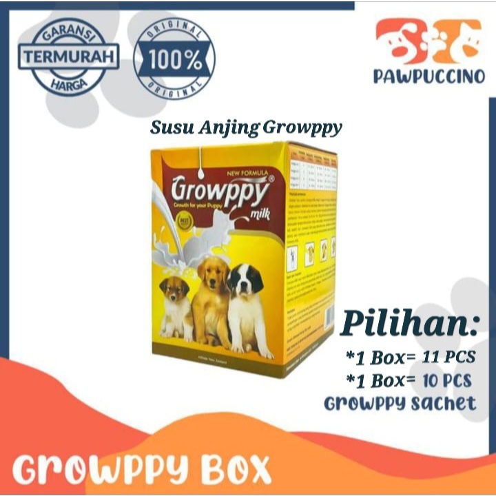 Jual [1DUS] Susu Anak Anjing Growppy Puppy Milk [1DUS =10sachet & 1DUS=11sachet] isi 30 Gram ...