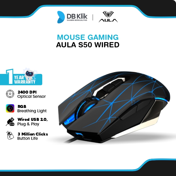 Jual Aula Mouse Gaming S50 Optical Wired 2400Dpi Rgb Breathing - S 50 ...