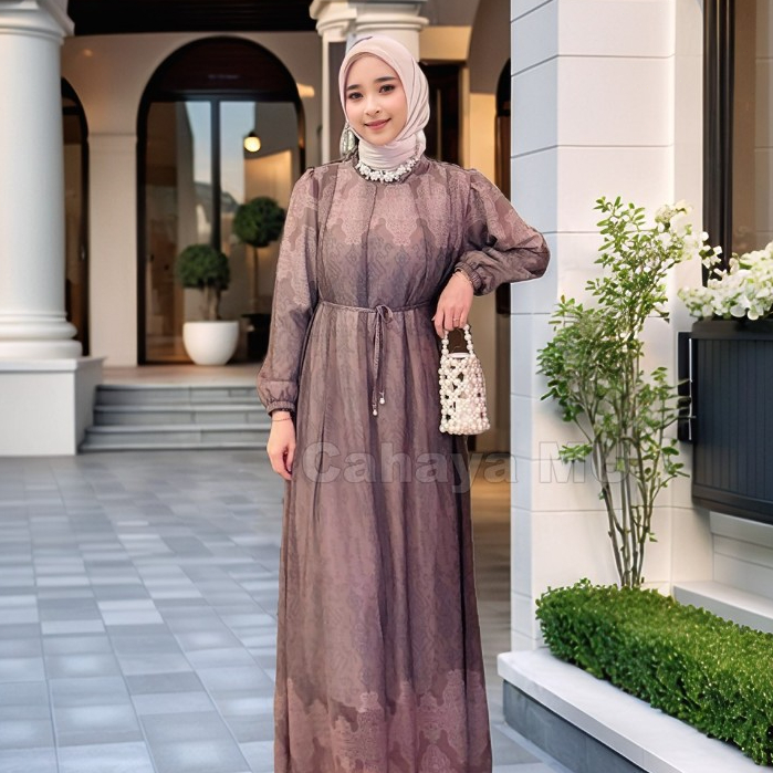 Jual 【Ready】Gamis Motif Etnik Premium Brown Silk/Gamis Wanita Kondangan ...