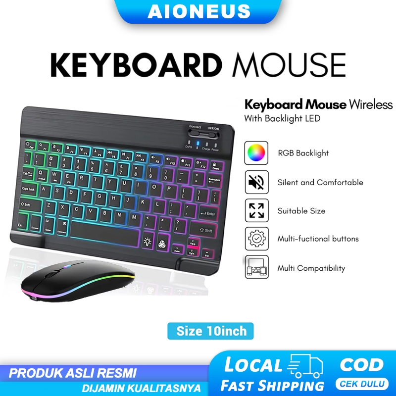 Jual Wireless Keyboard Mouse Set RGB Backlit Bluetooth Keyboard with ...