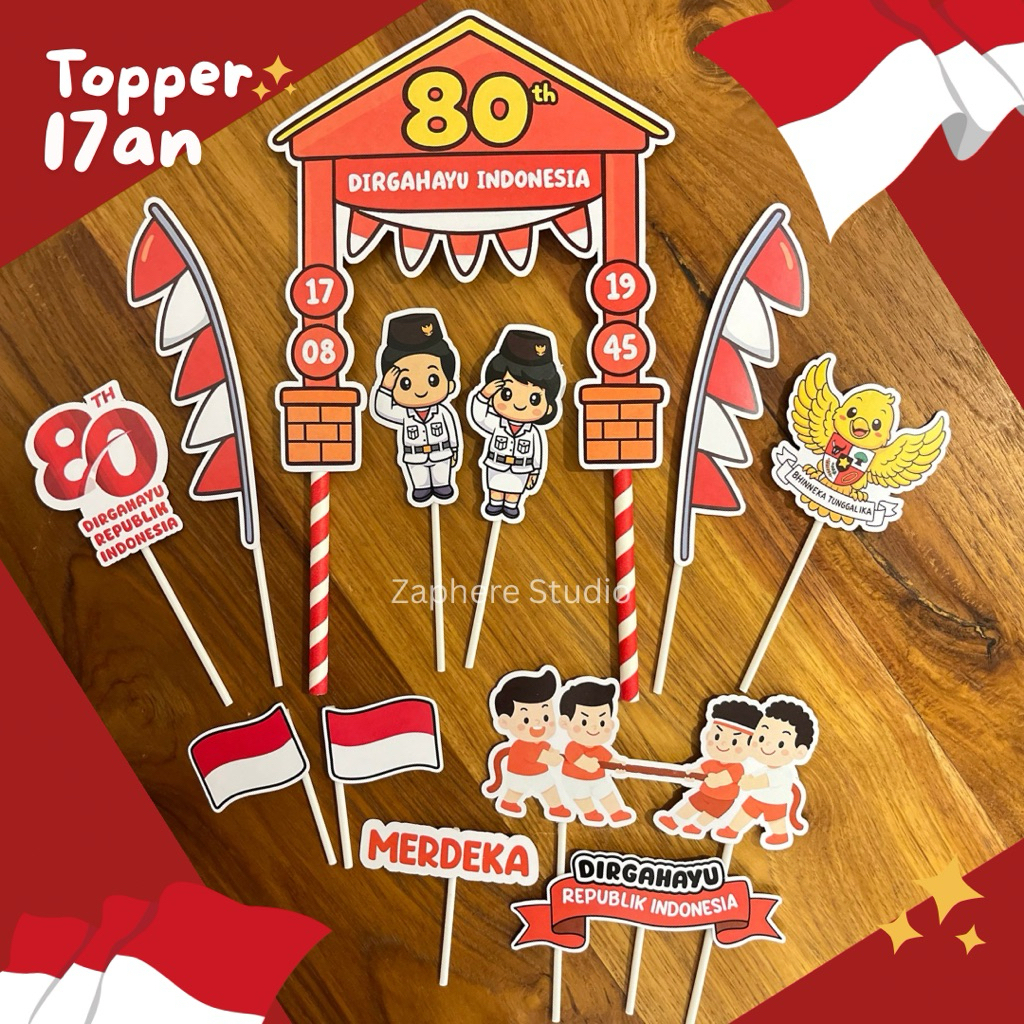 Jual Topper Cake / Tumpeng / hiasan 17an HUT Kemerdekaan RI- 1 SET ...