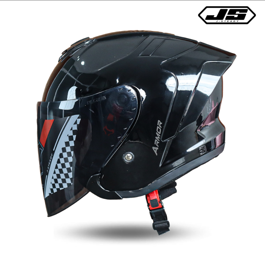 Jual Helm JS Armor Ori Black Glos - Half Face Helmet - Helm Pria Keren ...