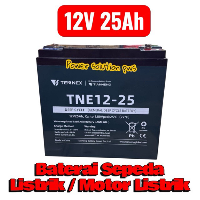 Jual Aki tianneng TNE12-25 12volt 25ah 6dzm20 kepala baut original. Baterai Sepeda listrik ...