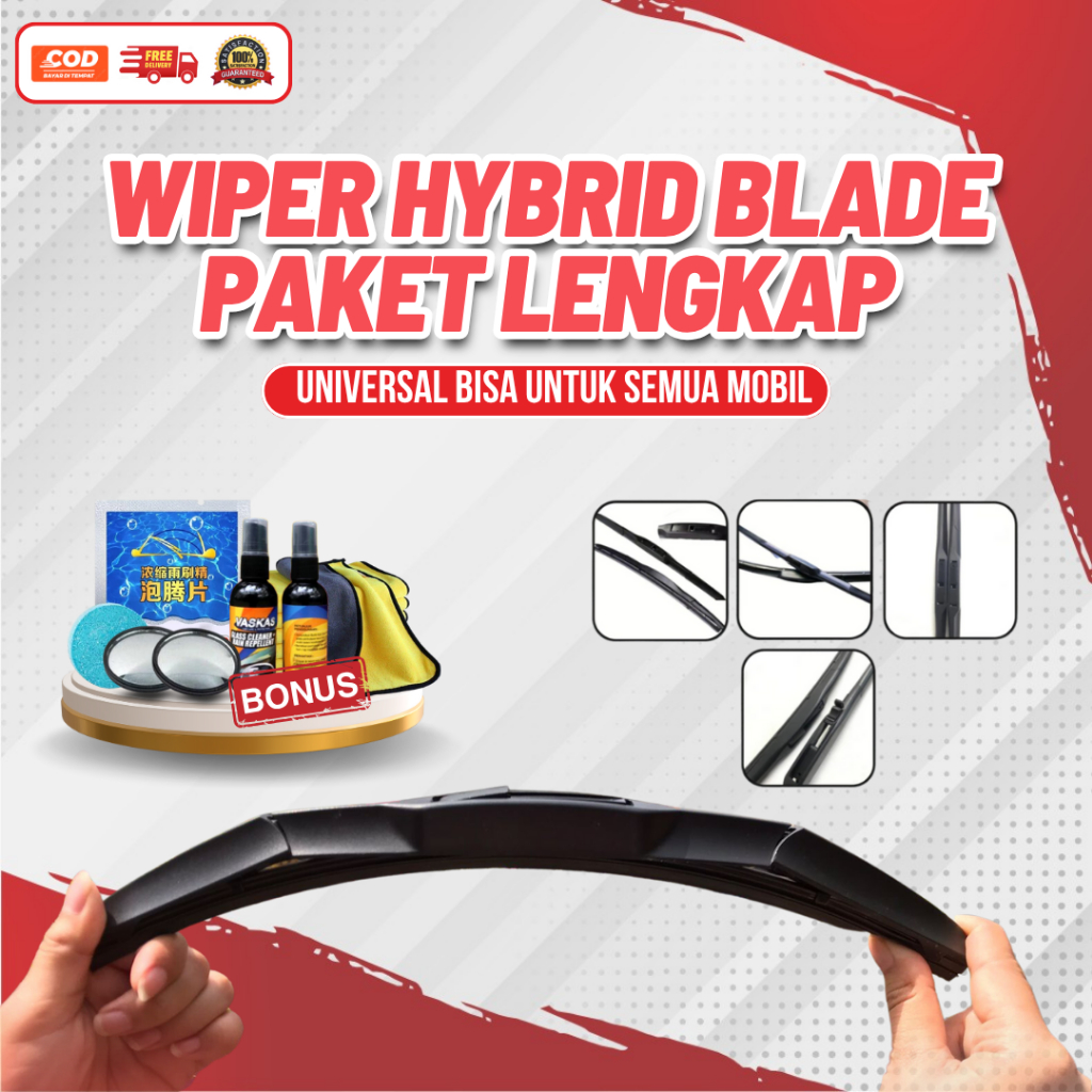 Jual Paket Hemat 2 Wiper Mobil Hybrid + Pil Air Wiper + Lap Microfiber ...