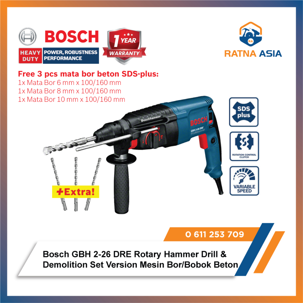 Jual Bosch GBH 2-26 DRE Rotary Hammer & Demolition SDS Plus 800W 3J ...