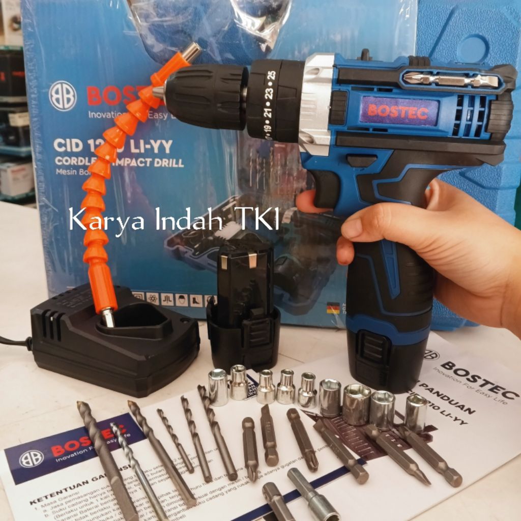 Jual Bor Tembok Cordless 12Volt Bostec CID1210 LI-YY Mesin Bor Cordless ...