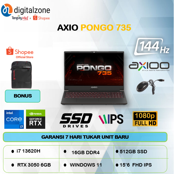 Jual Axioo Pongo 735 Core i7 13620H RTX3050 6GB 16GB 512SSD FHD 144HZ ...