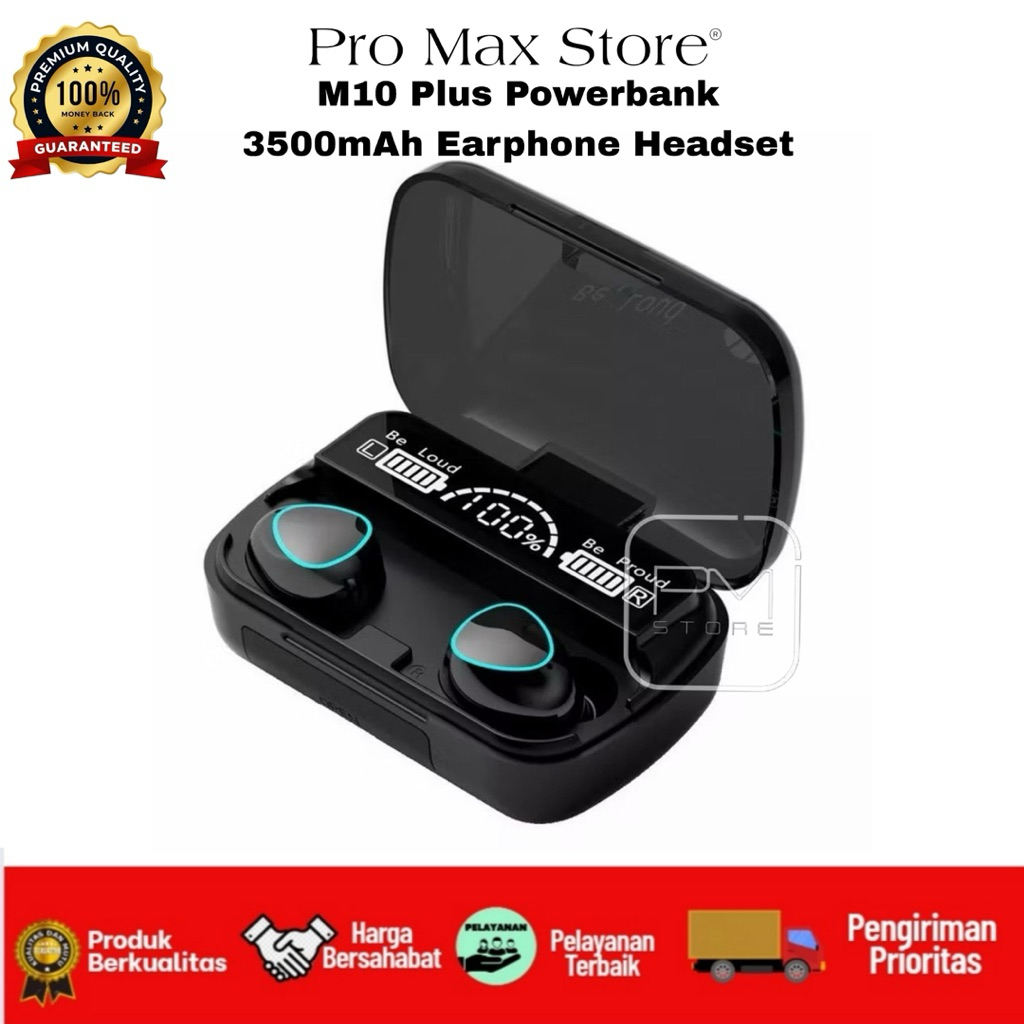 Jual PM - GRADE A M10 plus powerbank 3500mAh Earphone Headset Wireless Bluetooth Full Bass ...