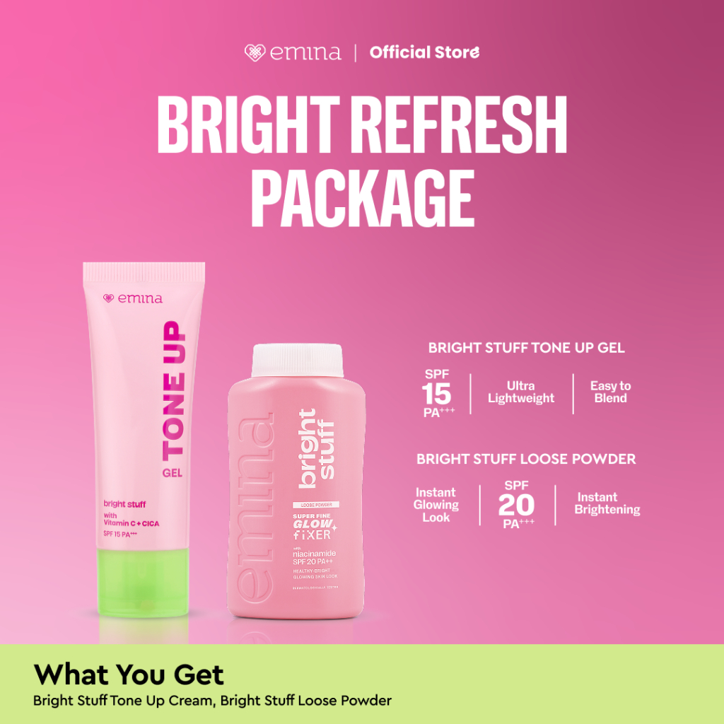 Jual Emina Bright Stuff Refresh Package - Loose Powder, Tone Up Cream ...
