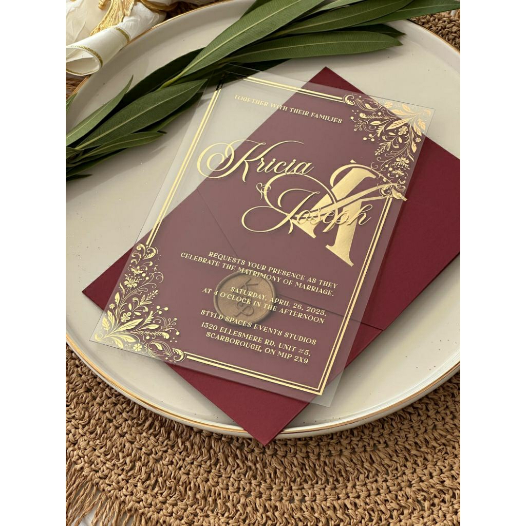 Jual undangan Akrilik | Elegant Gold Foil Transparent Wedding ...