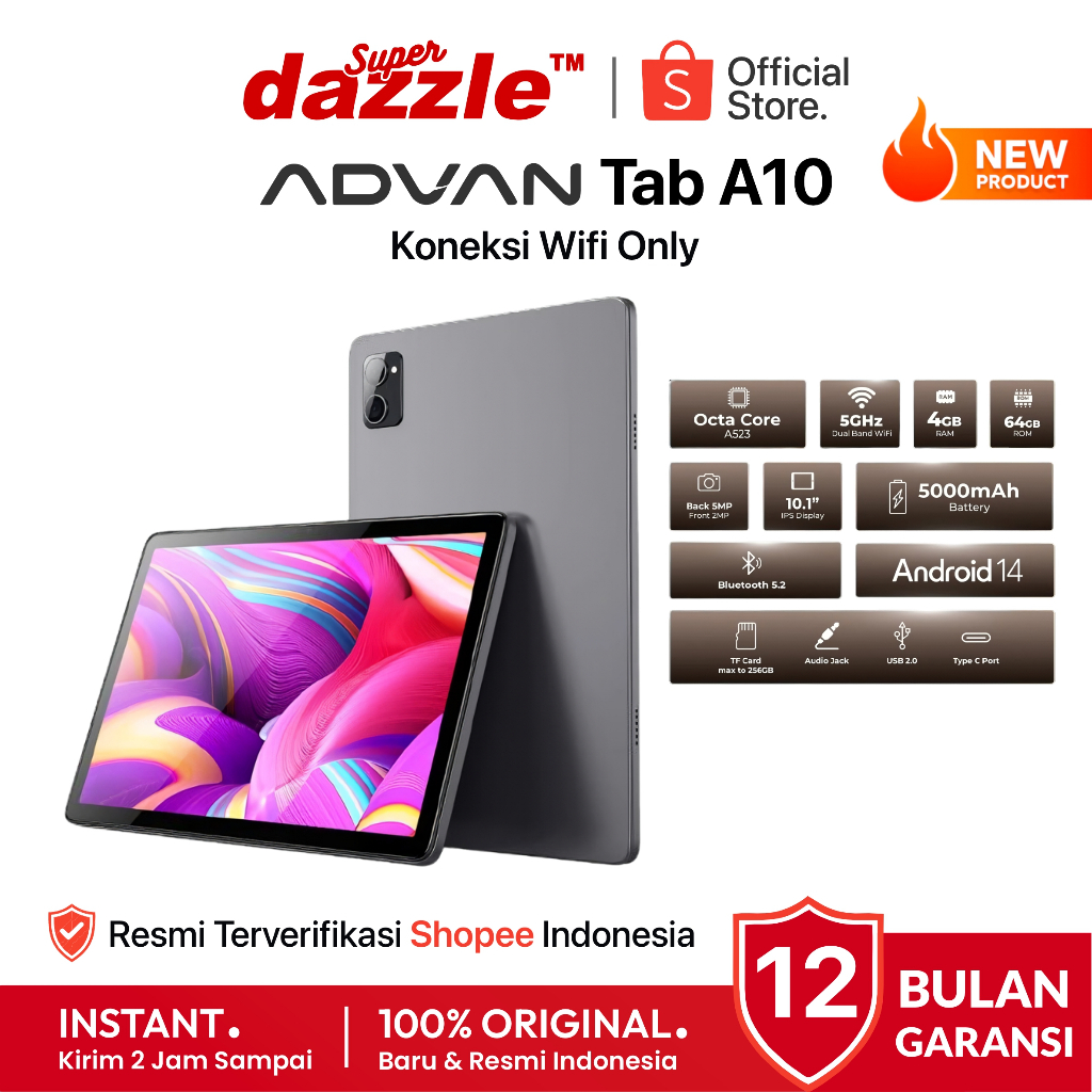 Jual [ TERLARIS ] Tablet ADVAN Tab A10 WIFI 4/64 GB Original 100% ...