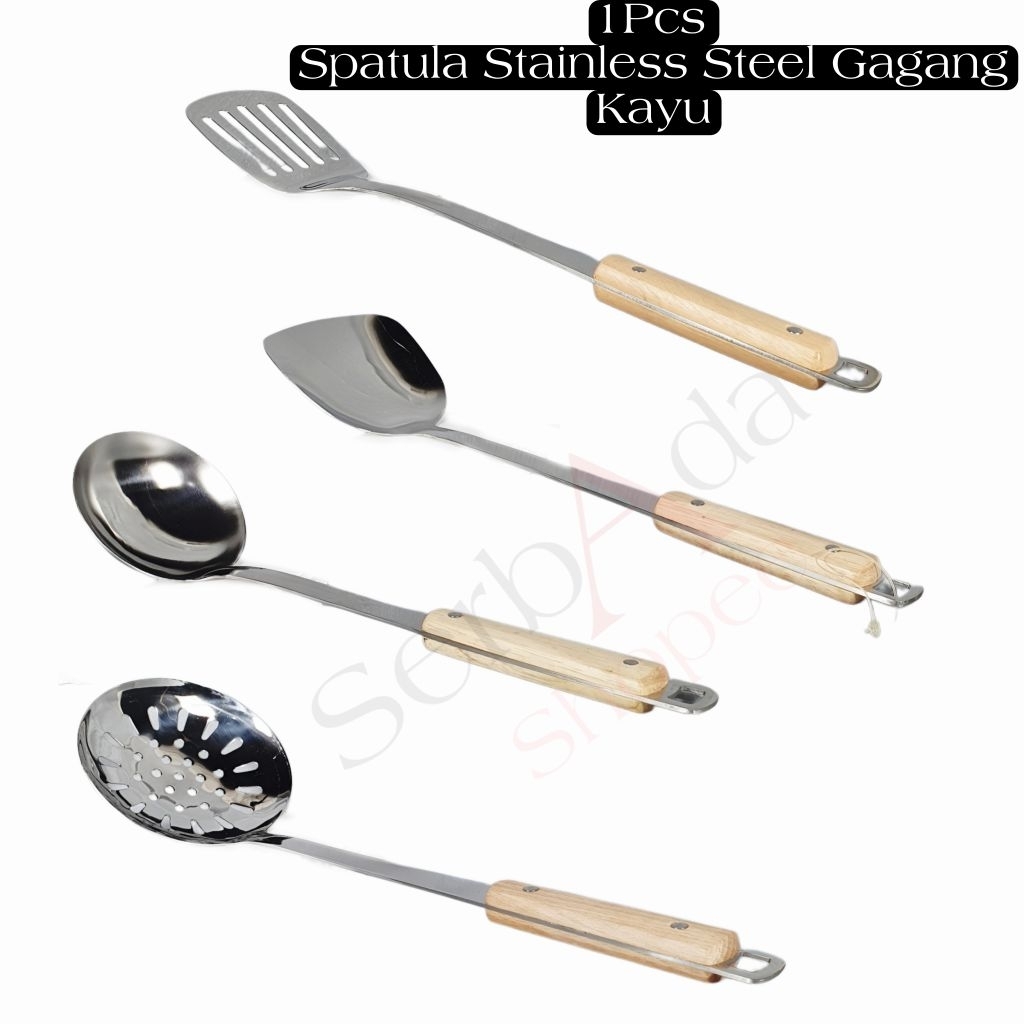Jual Alat Spatula Masak Stainless Steel TEBAL Anti Karat Gagang Kayu ...