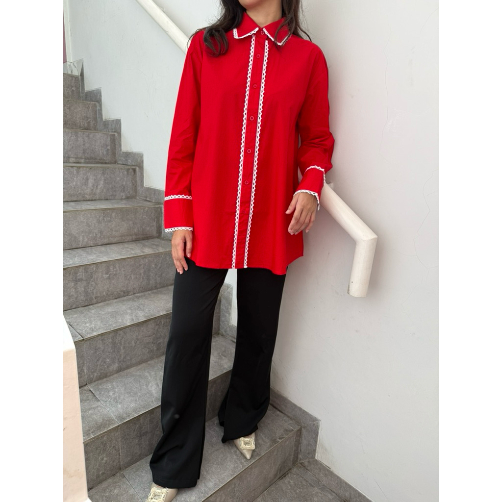 Jual Nabo - Roar Red List White Blouse Special Edition | Shopee Indonesia