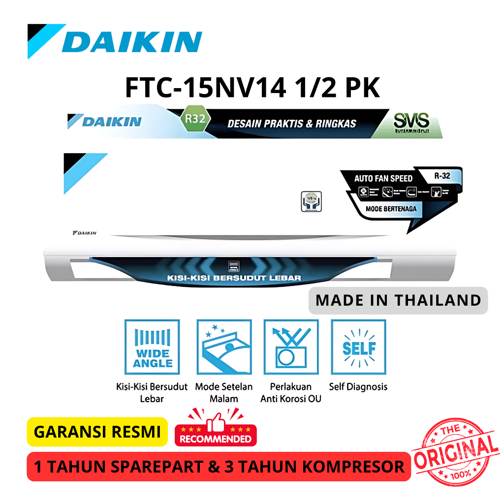 Jual AC SPLIT DAIKIN FTC-15NV14 1/2PK THAILAND FREON R32 [GARANSI RESMI ...