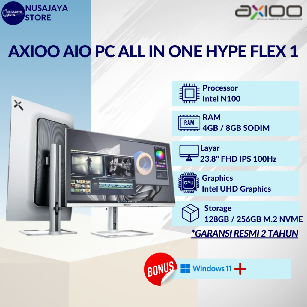 Jual AXIOO AIO PC ALL IN ONE HYPE FLEX 1 INTEL N100 8GB 128GB 23.8 ...