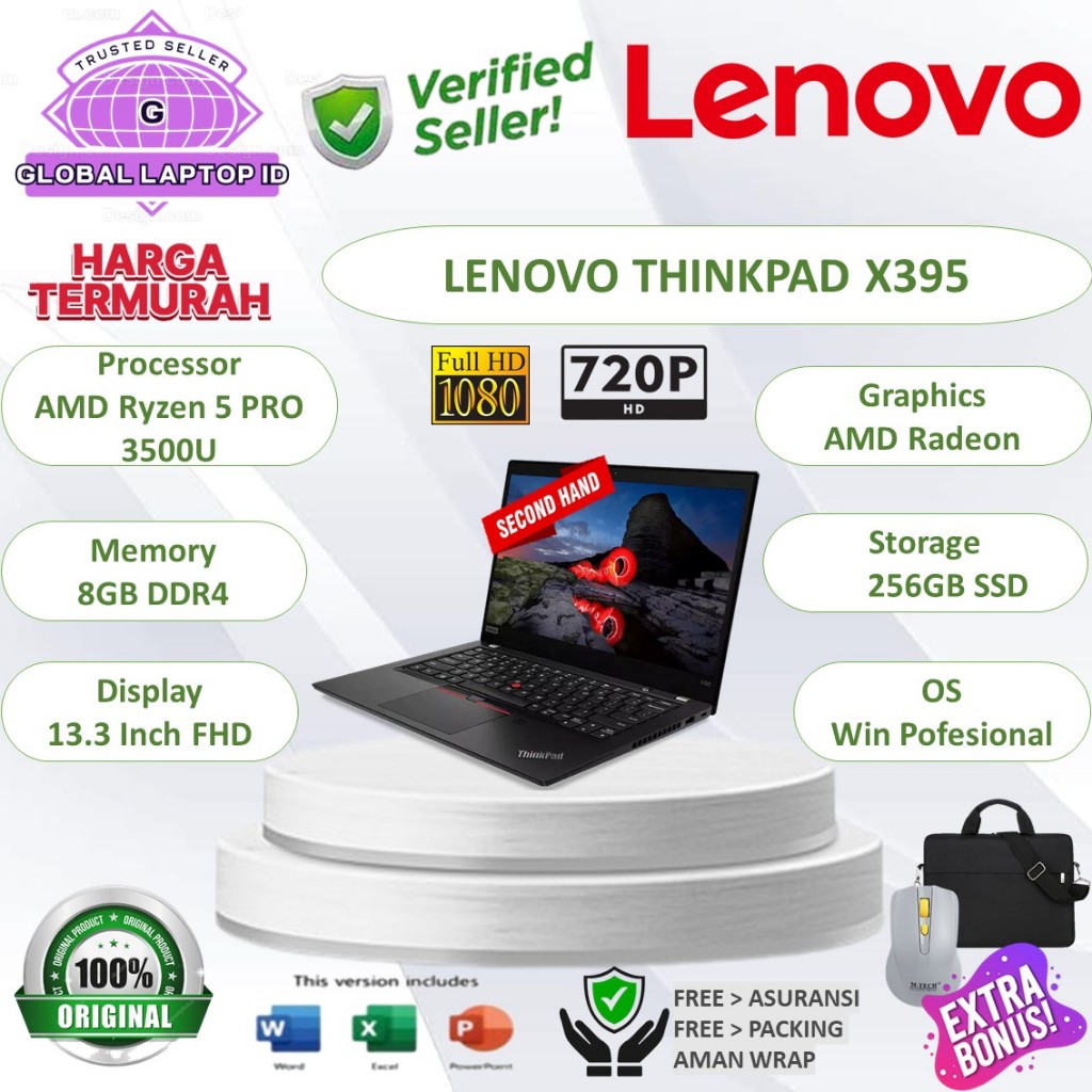 Jual Laptop Lenovo ThinkPad X395 AMD Ryzen 5 Pro RAM 8GB 256GB SSD 13 ...