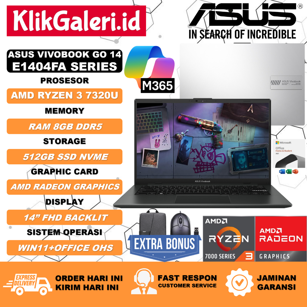 Jual Laptop Asus Vivobook Go 14 E1404FA Amd Ryzen 3 7320U 8GB DDR5 ...