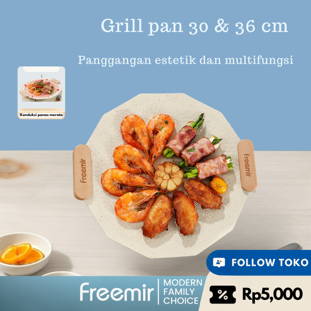 Jual [SPECIAL] freemir original Wajan Steak Grill Marble 30 32 36 CM ...
