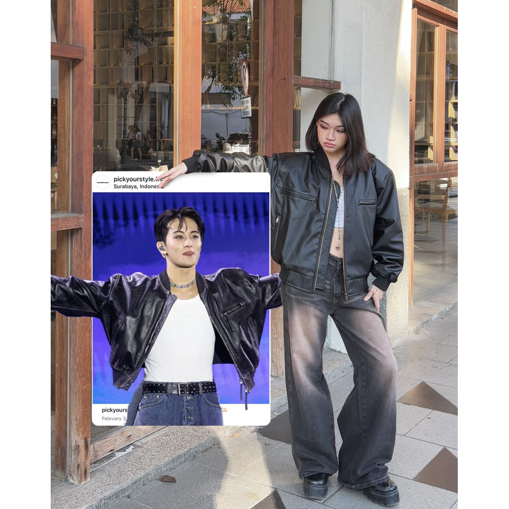 Jual jaket kulit boxy jaket bomber leather jacket jaket nct jaket kpop ...