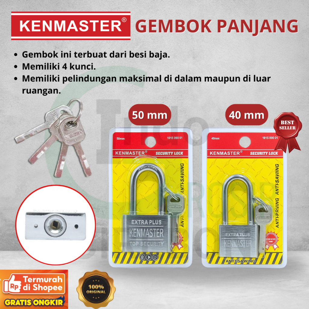 Jual Gembok Panjang Kenmaster 50mm 40mm Anti Maling Besi Baja 4 Kunci ...