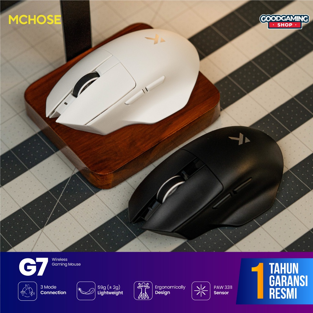 Jual MCHOSE G7 / G-7 Wireless Ultra Light Weight 55g PAW3311 Ergonomic - Gaming Mouse | Shopee ...