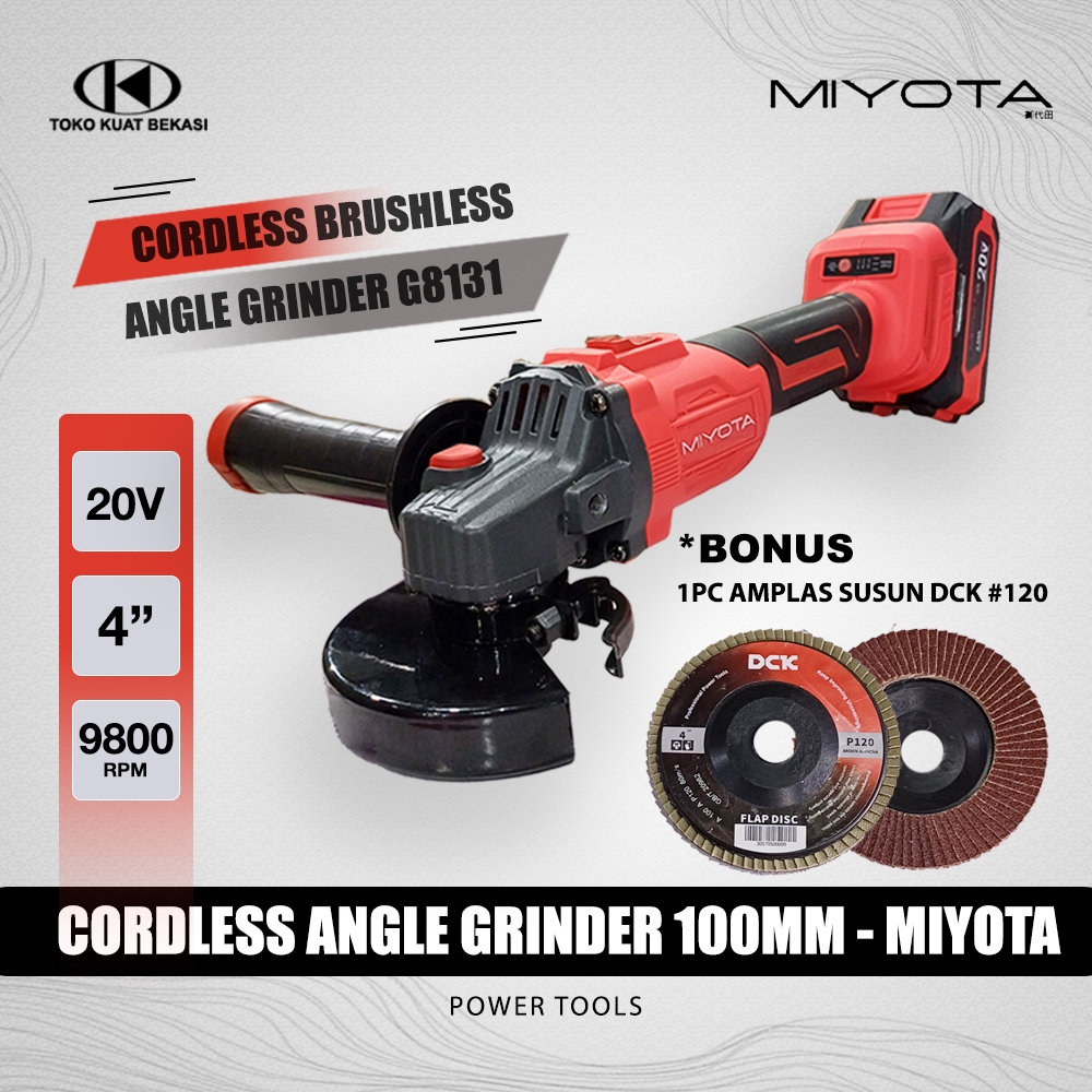 Jual MIYOTA Cordless Angle Grinder Brushless 100MM G8131 100MM 4" 20V 4 ...