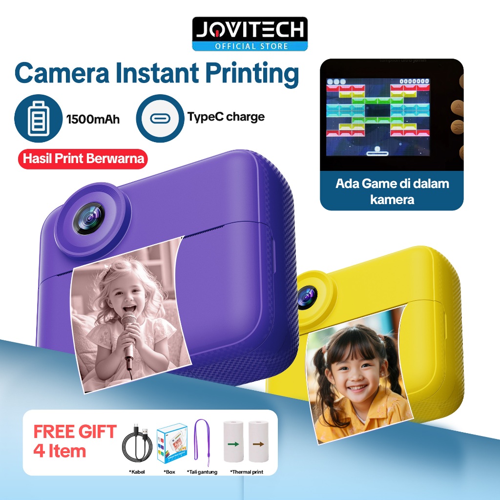 Jual (NEW Kamera+print 2in1) Jovitech MC08 Color Camera Resolusi 48Mp Dual Kamera Instax Digital ...