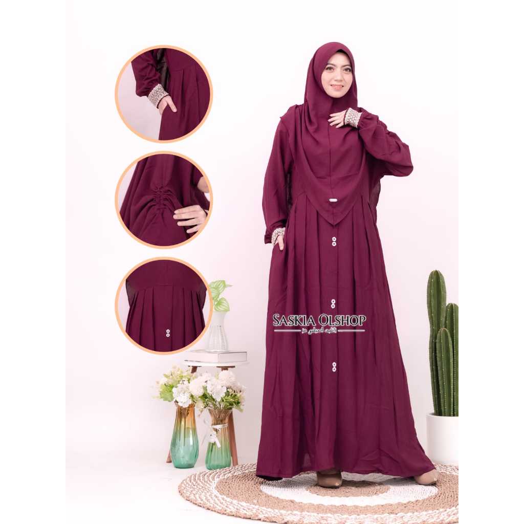 Jual Gamis Syari Jumbo Mawadah M L XL XXL Cringkle Airflow Premium Free Hijab Terbaru | Shopee ...
