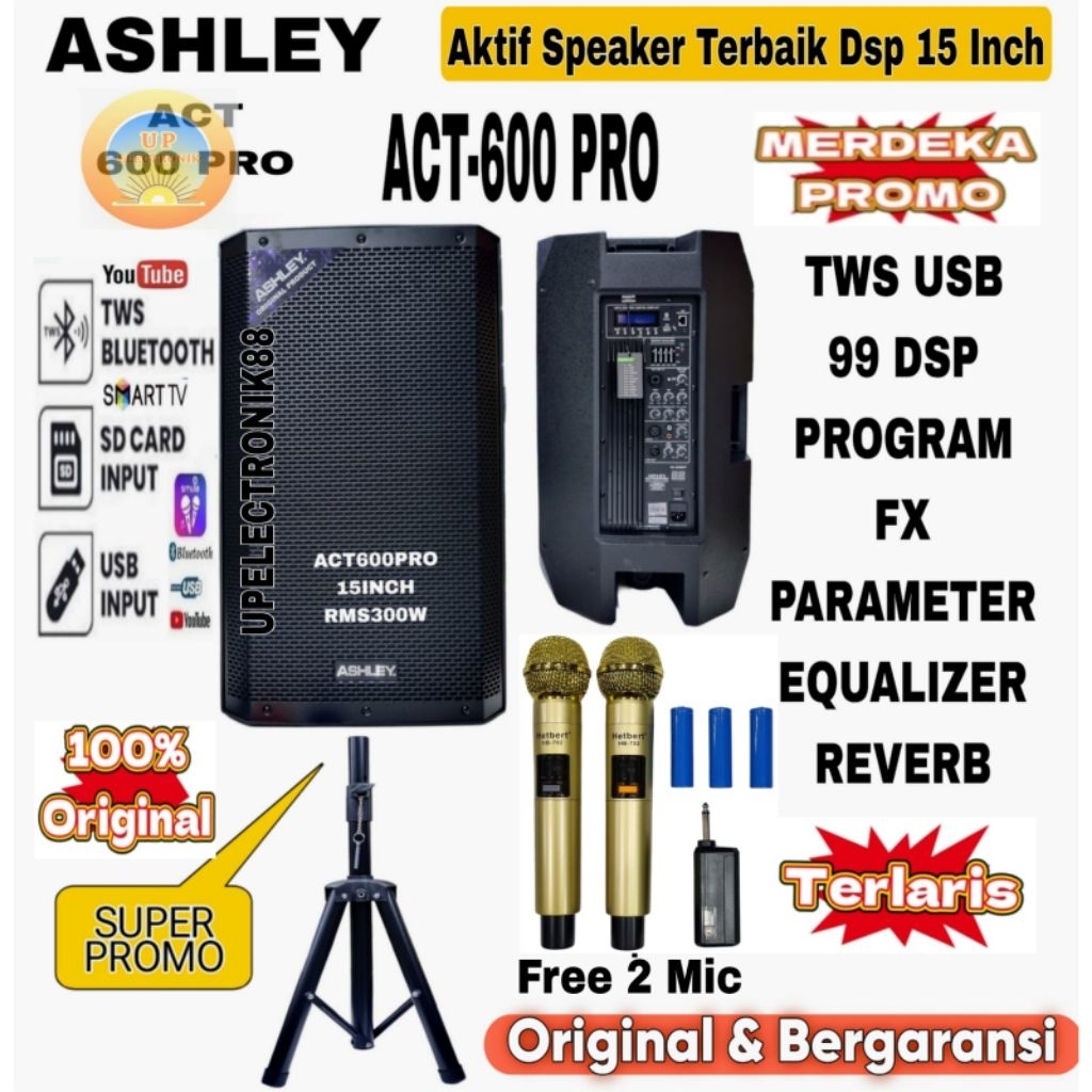 Jual Paket Komplit Speaker Aktif 15 Inch Ashley ACT600PRO/ ACT 600 PRO/ ACT600 PRO Original ...