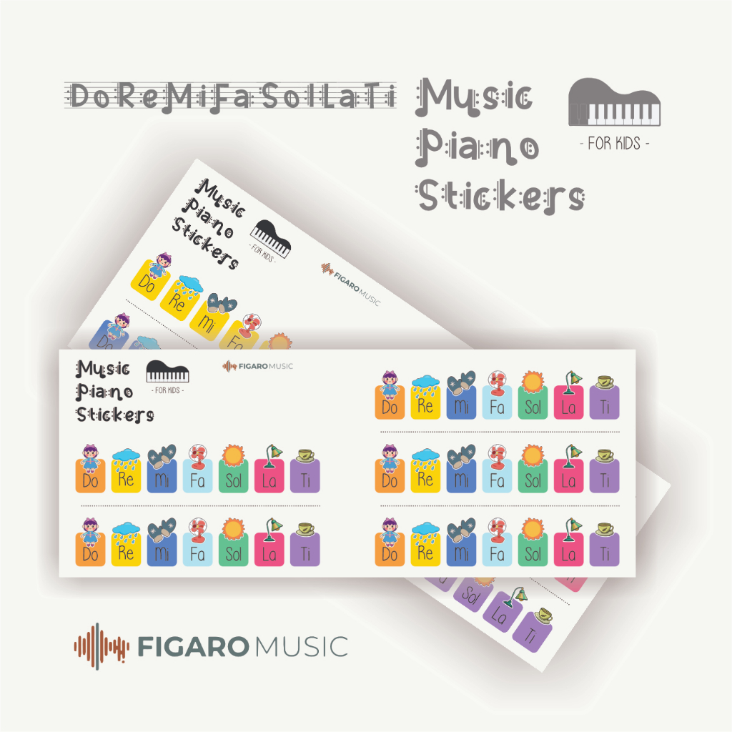 Jual Colourful piano keyboard labels for kids, singing names with cute ...