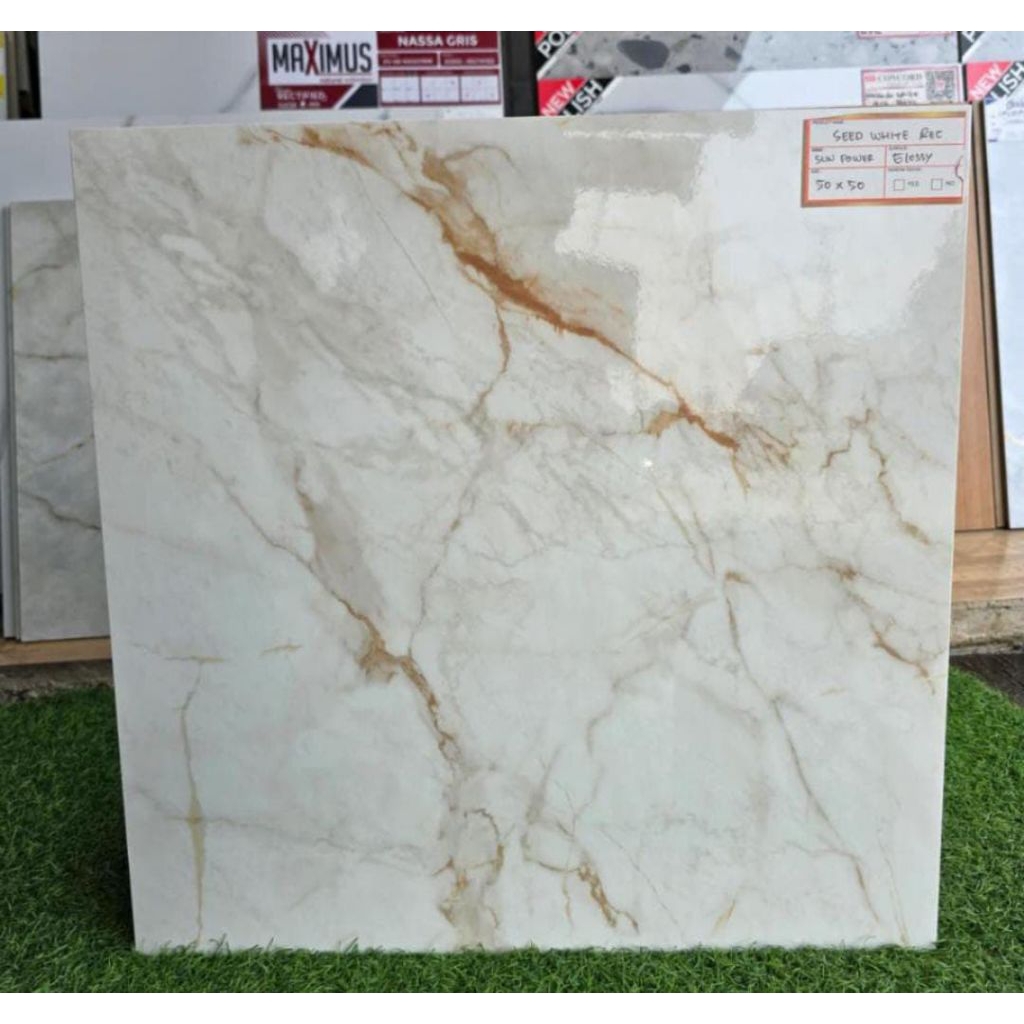 Jual keramik lantai motip marmer Glossy 50x50 Seed white - Sun power ...