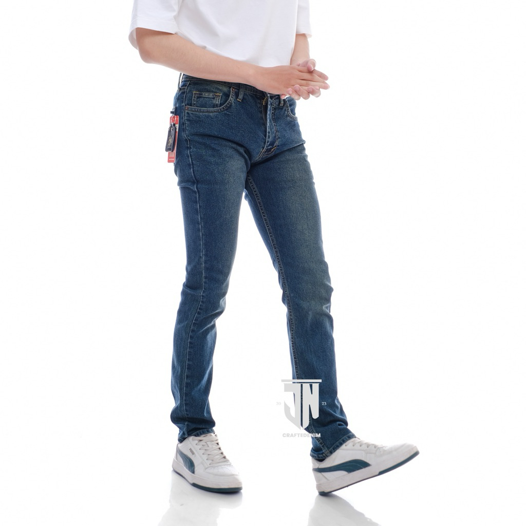 Jual JN CRAFTED DENIM - Pre Washed Denim Skinny Stretch Retro Blue Thin ...
